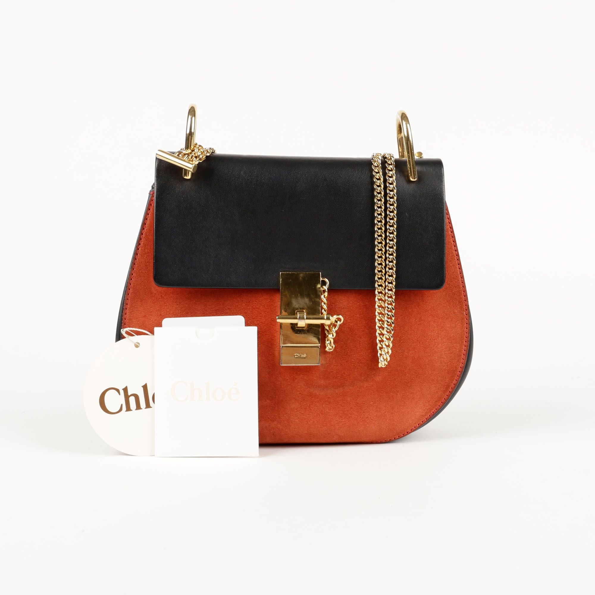 Chloe Black Leather Brick Suede Drew Chain Shoulder and Crossbody Bag ...