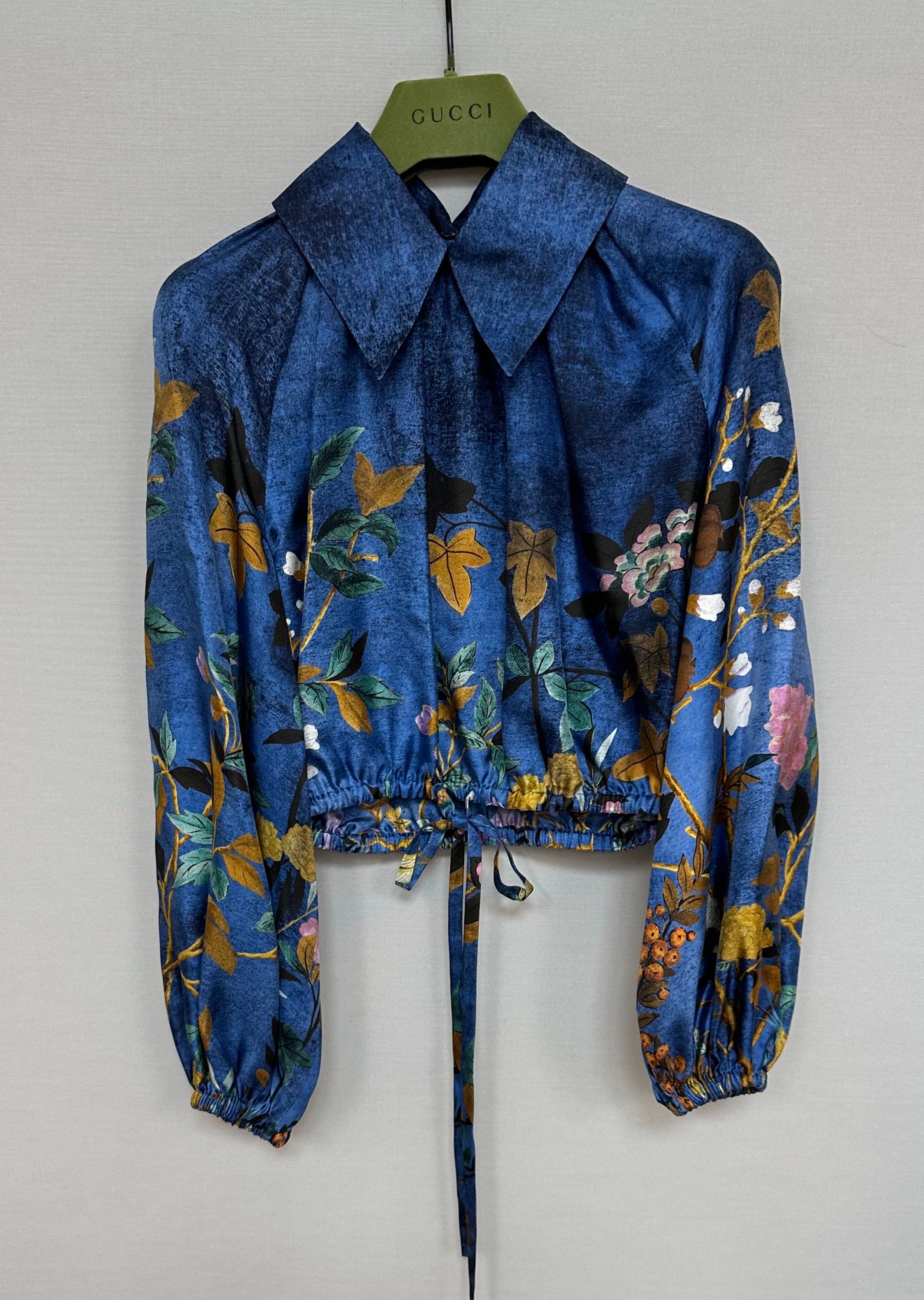 Gucci Tian Print Silk Twill Top Blouse 55 101430703 – trenbe