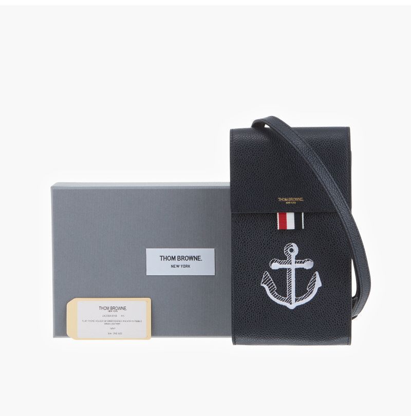 Thom Browne Pebble Grain Three Stripe Tap Anchor Phone Holder Crossbody ...