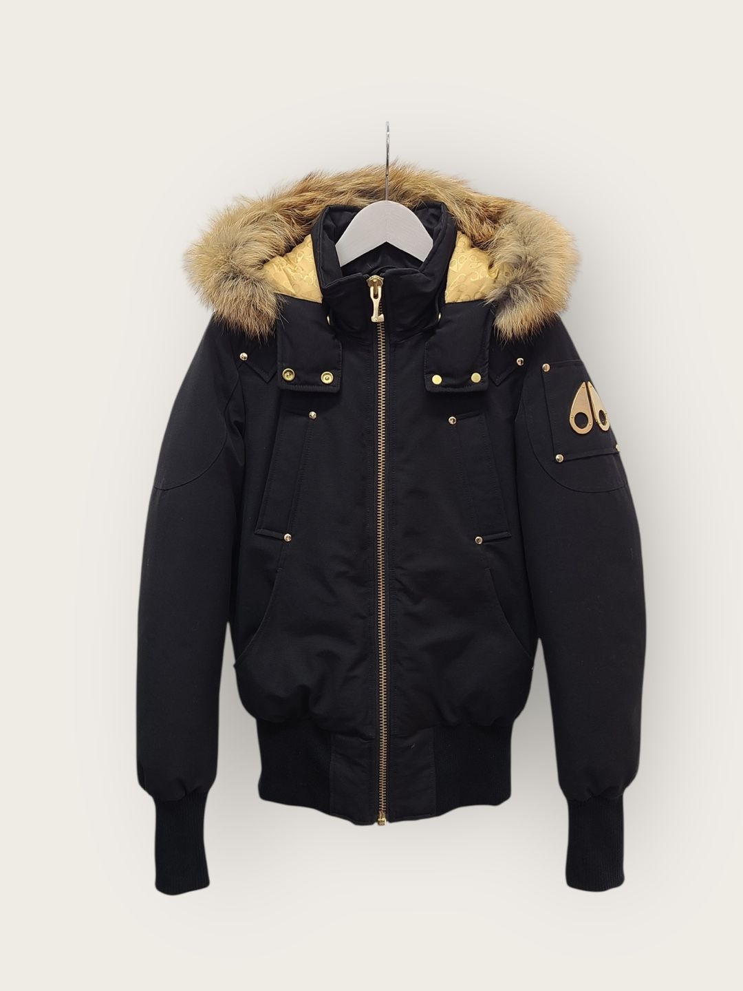 Moose Knuckles Black Gold Fox Fur Ballistic Bomber Padded Jacket ...