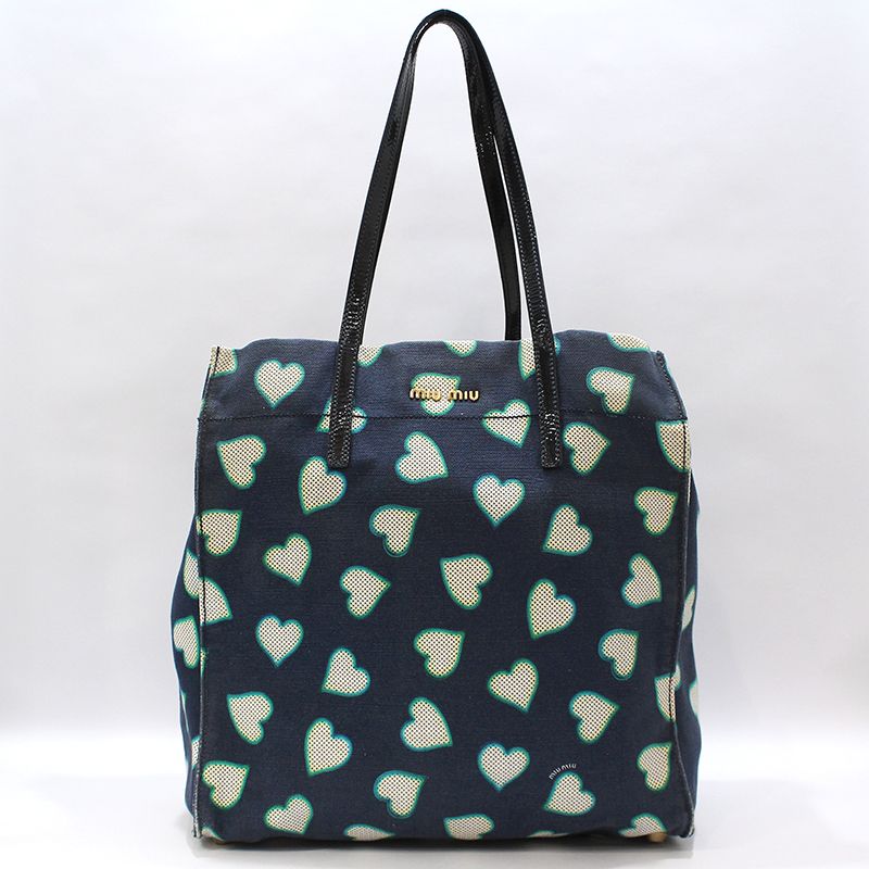 Miu Miu Canvas Heart Pattern Gold-tone Shoulder Bag 144825755 – trenbe