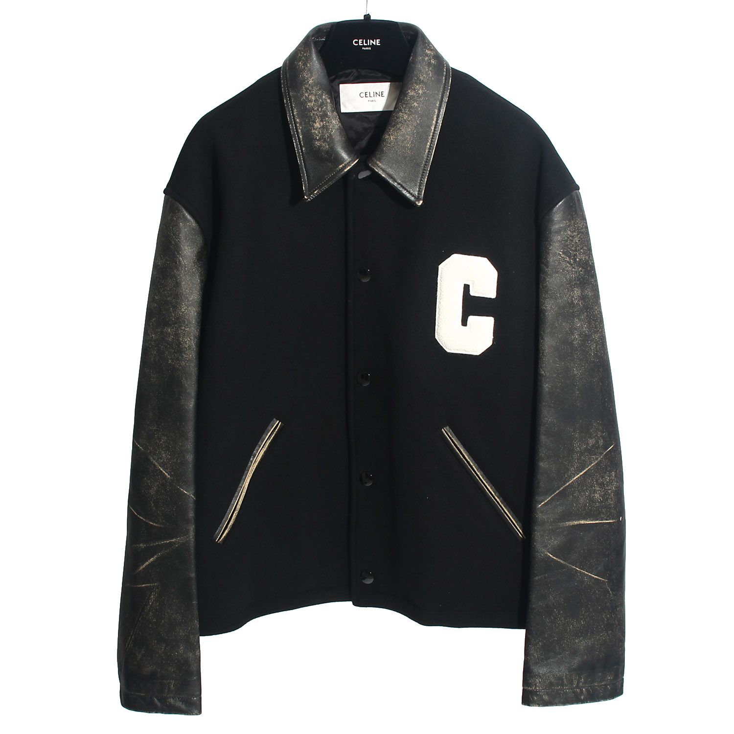 Celine Leather Wool Stadium Teddy Jacket Black RV0TV814E 38NO 148521239 ...