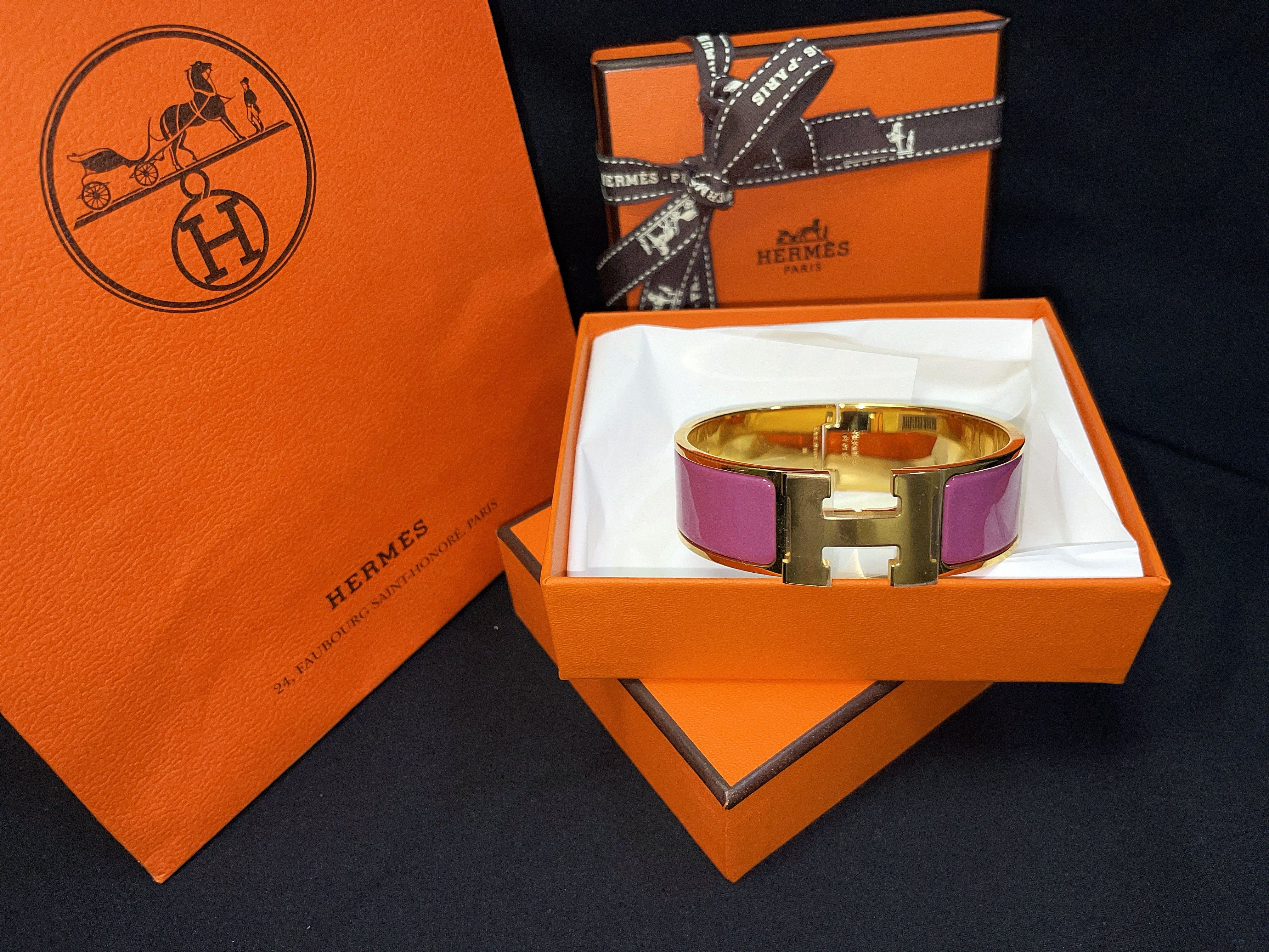 Hermes Rose Pink Gold-tone Clic Clac Click-Clack GM 7344468135 36568020 ...